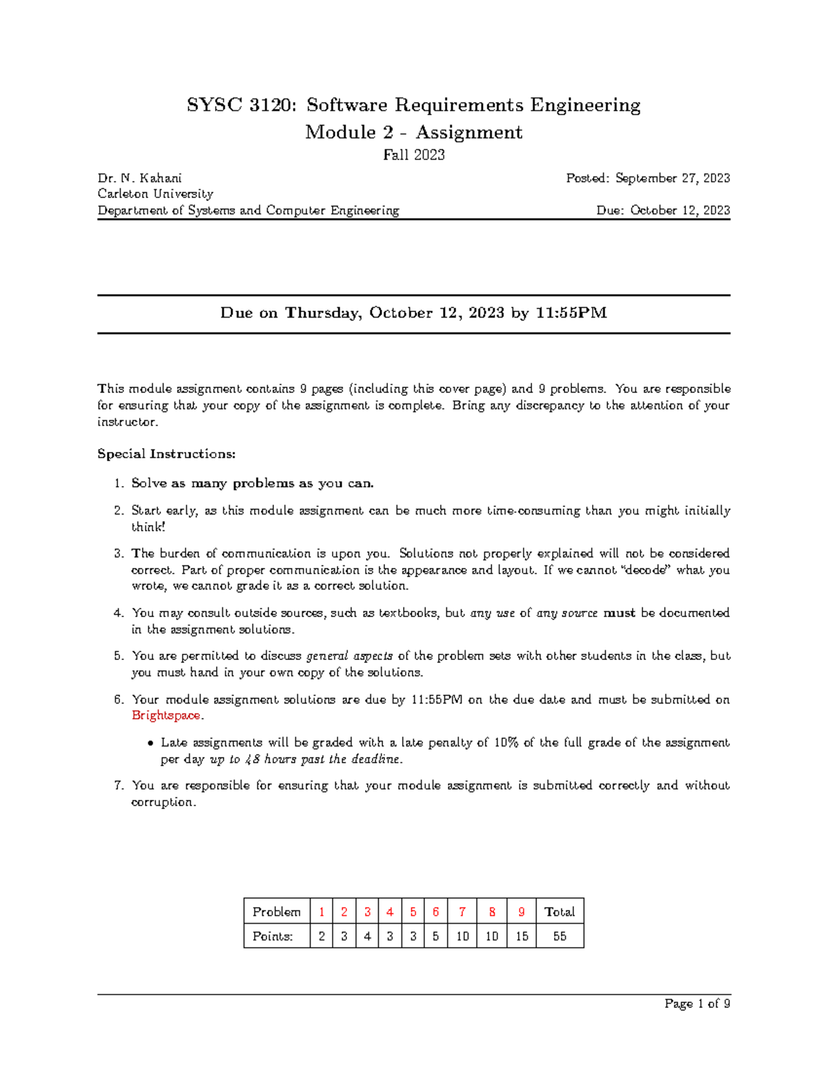 Assignment#02 - SYSC 3120: Software Requirements Engineering Module 2 - Assignment Fall 2023 Dr ...