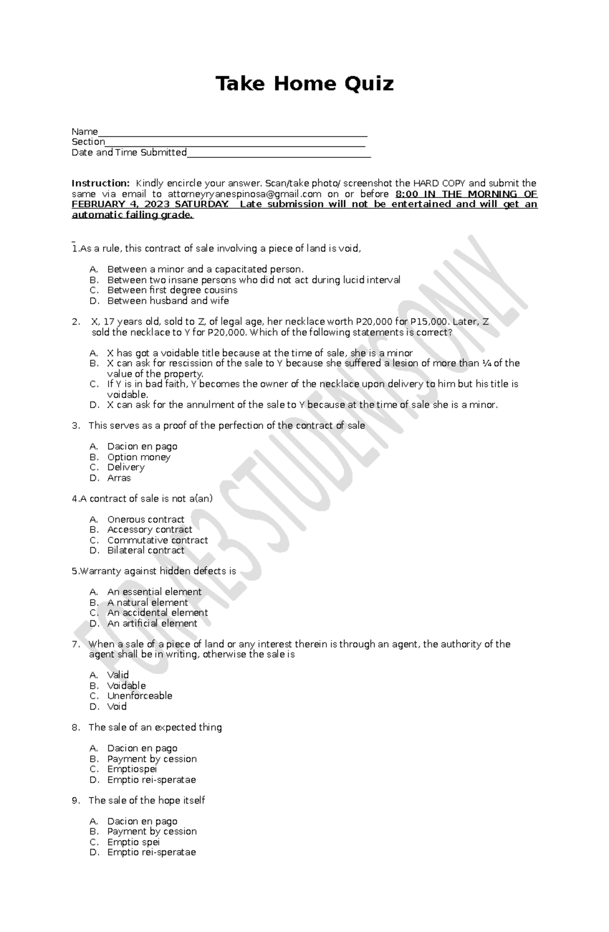 Inbound 3911631081459781393 - Take Home Quiz - Studocu