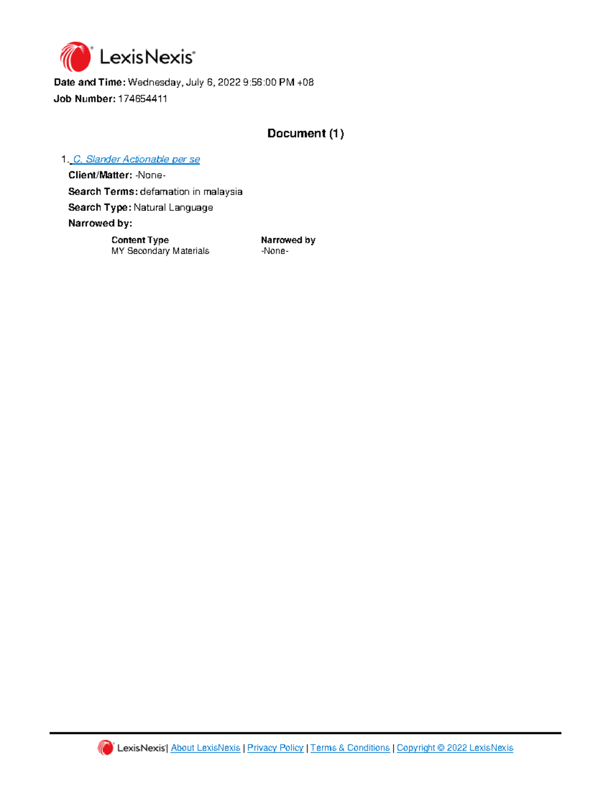 C. Slander Actionable per se - | About LexisNexis | Privacy Policy ...