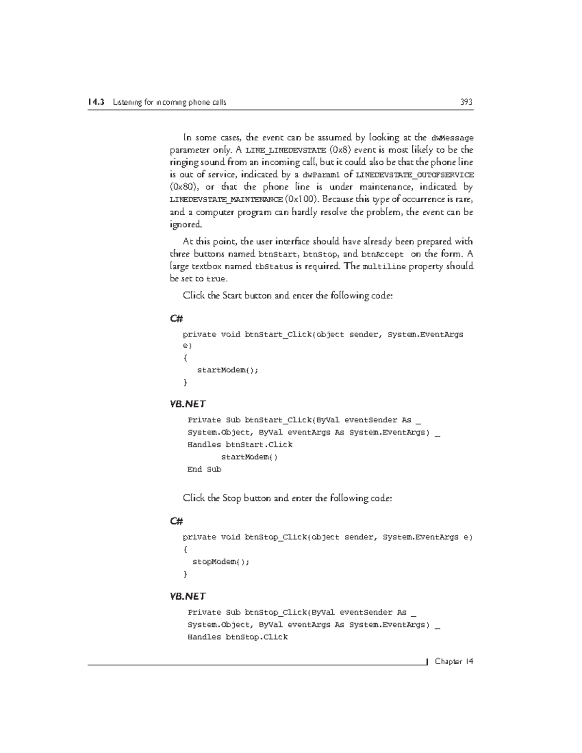 Network Programming in Dot NET With C Sharp(37) - 14 Listening for incoming phone calls 393 ...
