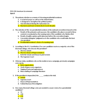 Quiz 1 - Quiz 1 - POS-110 American Government Quiz 1 Who was the chief ...