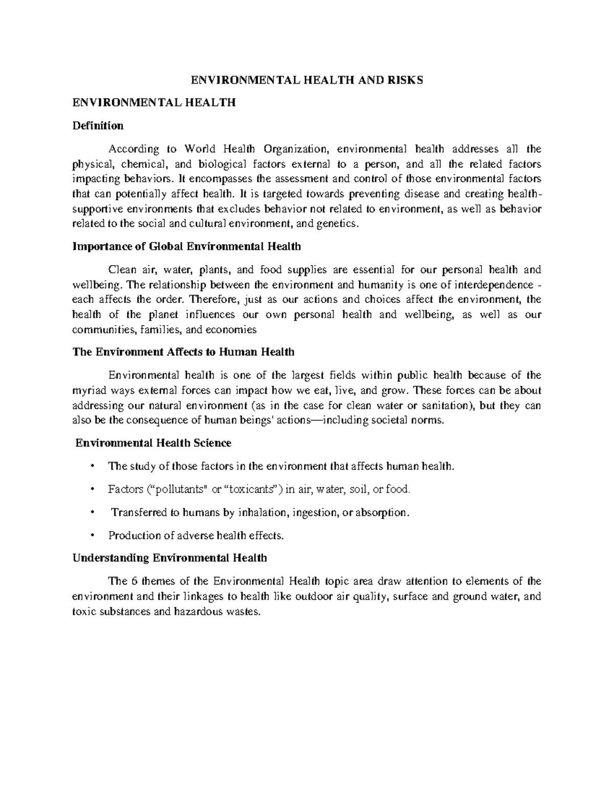 Environmental Health AND Risks - ENVIRONMENTAL HEALTH AND RISKS ...