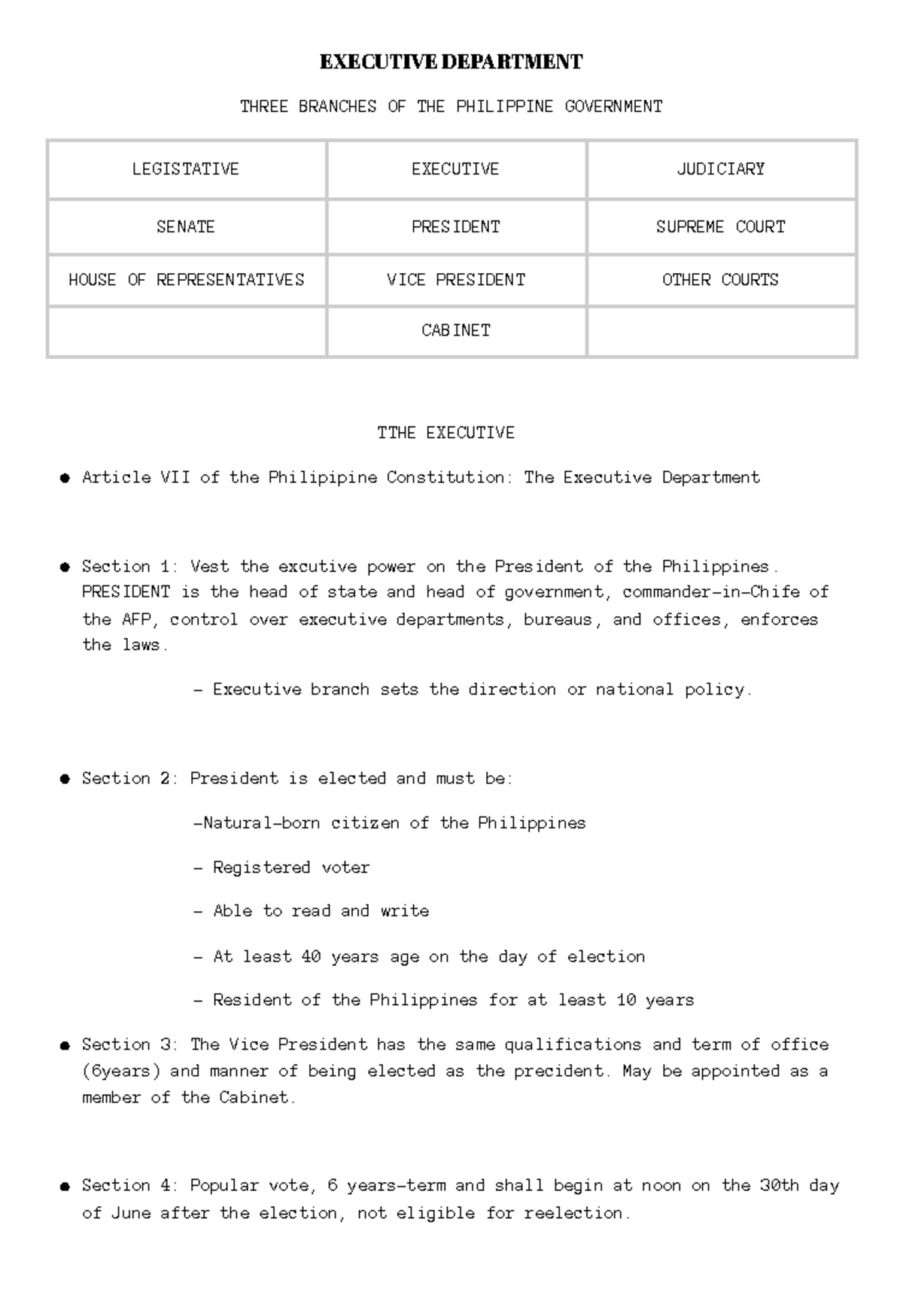 Executive - Philippine Legistative - EXECUTIVE DEPARTMENT THREE ...