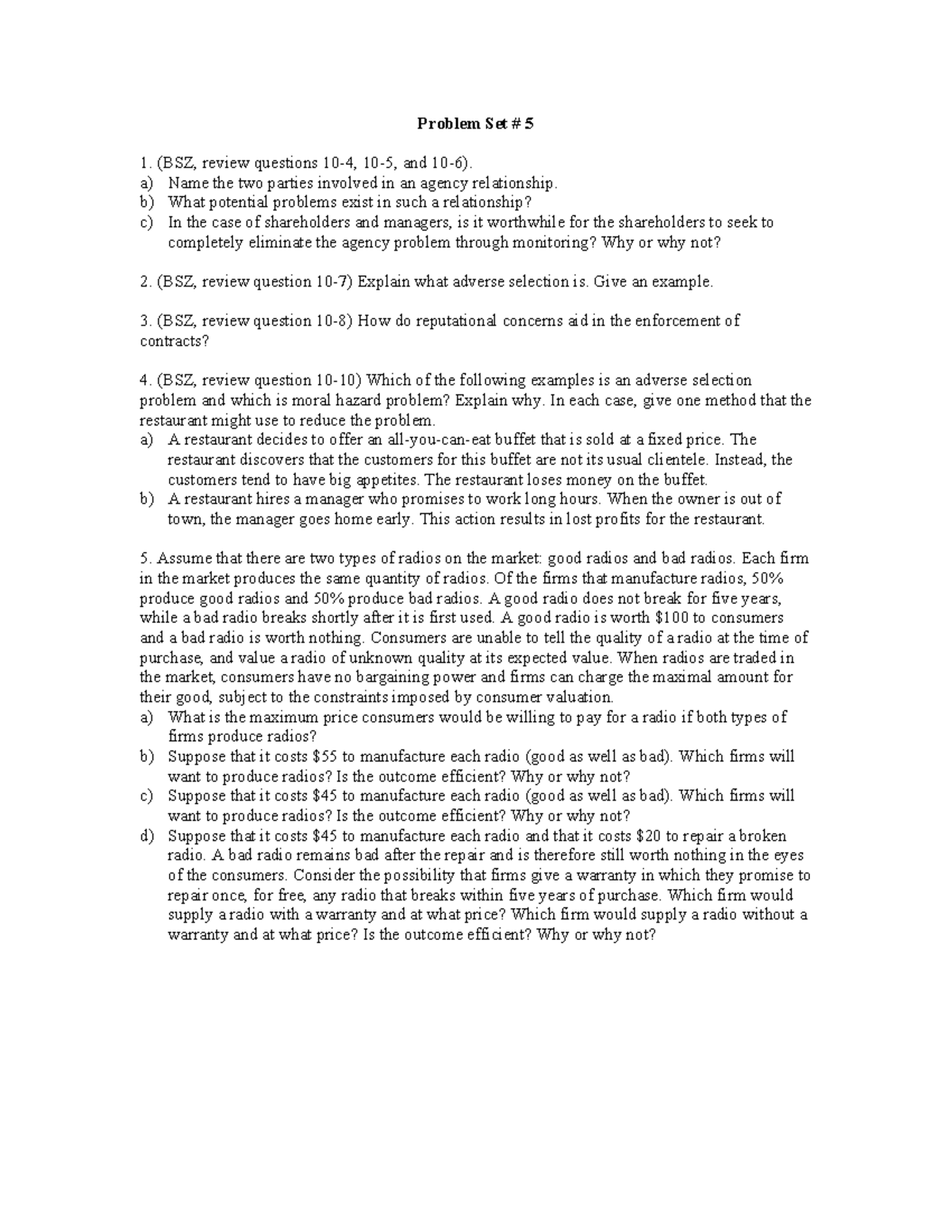 Problem Set # 5 - hw#5 - Problem Set # 5 1. (BSZ, review questions 10-4 ...