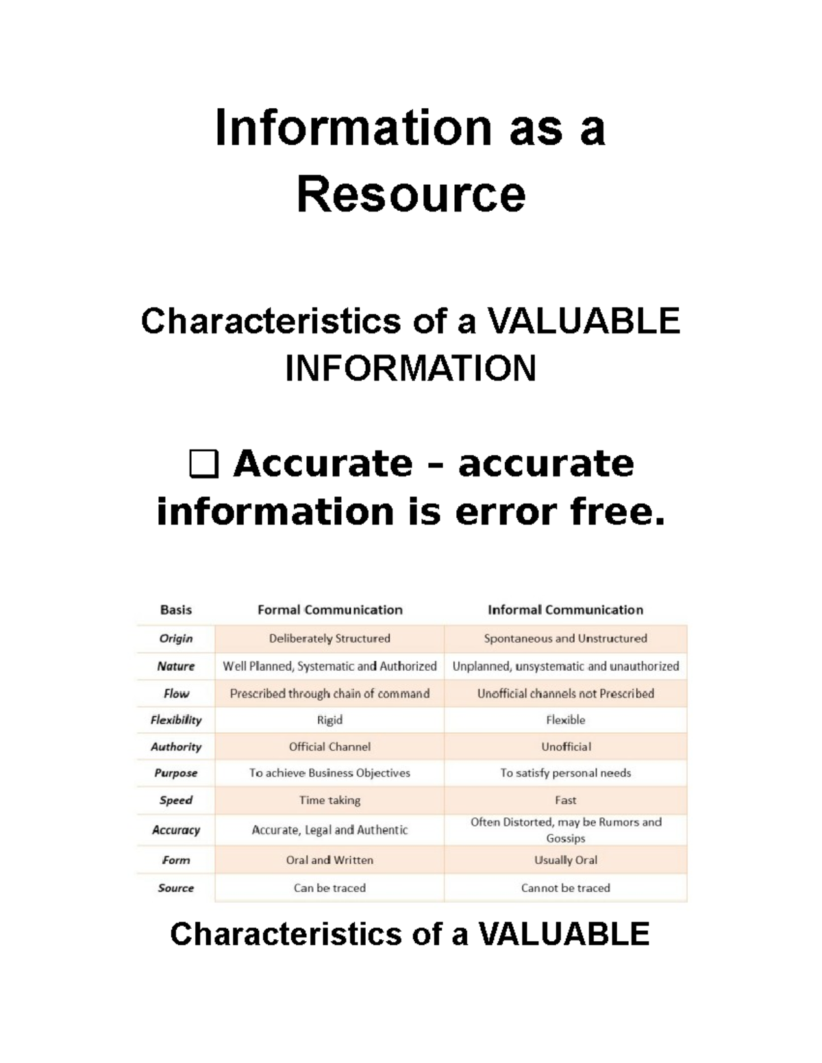 Information as a Resource - Information as a Resource Characteristics ...