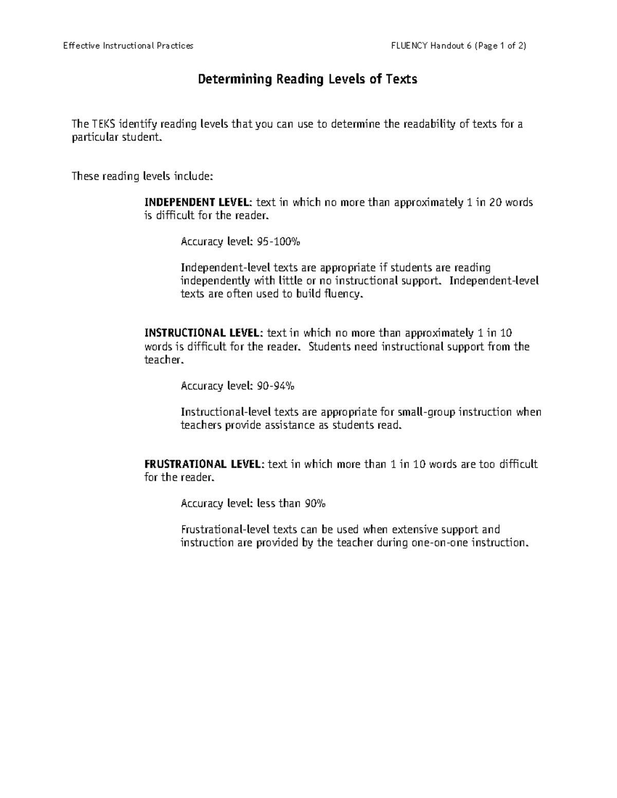 Atask Determining Reading Levels of Texts - Determining the Reading ...
