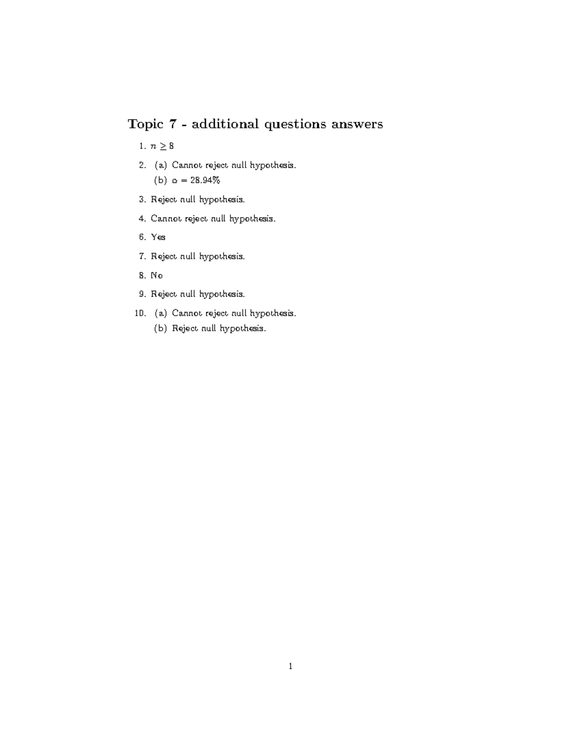 Topic 7 revision questions answers - ENGF0003 - Topic 7 - additional questions answers n ≥ 8 (a ...