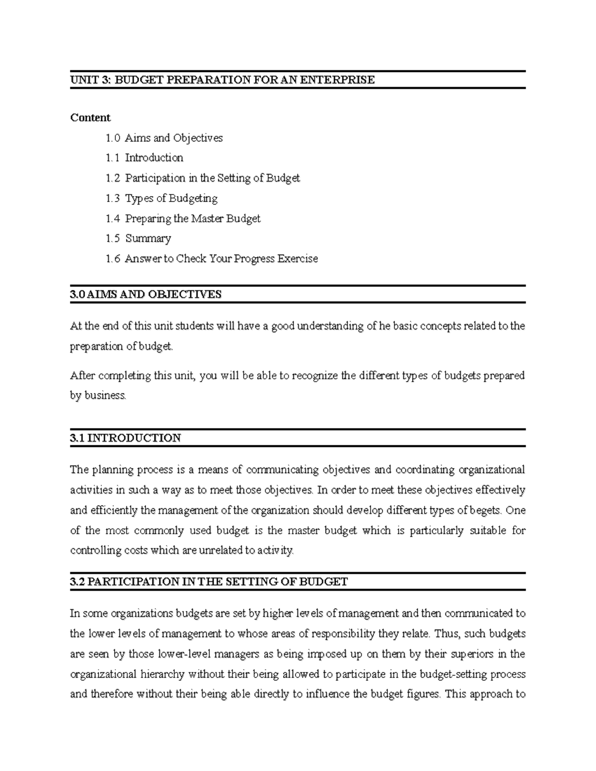 Budgeting and Control Unit 3 - UNIT 3: BUDGET PREPARATION FOR AN ...
