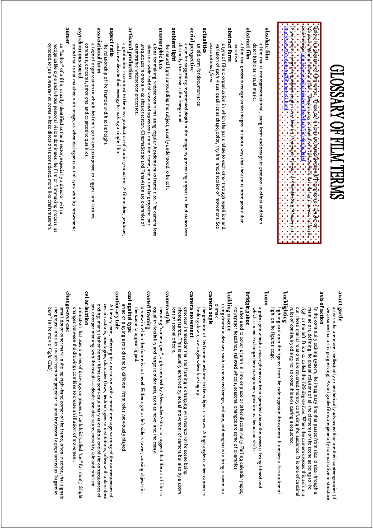 2. (Important) Glossary of Filmic Terms - absolute film describable as ...
