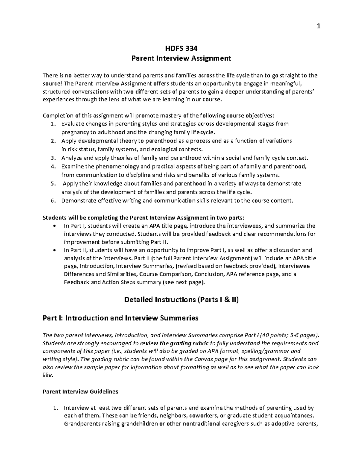 334 Rubric - HDFS 334 Parent Interview Assignment There is no better way to understand parents ...