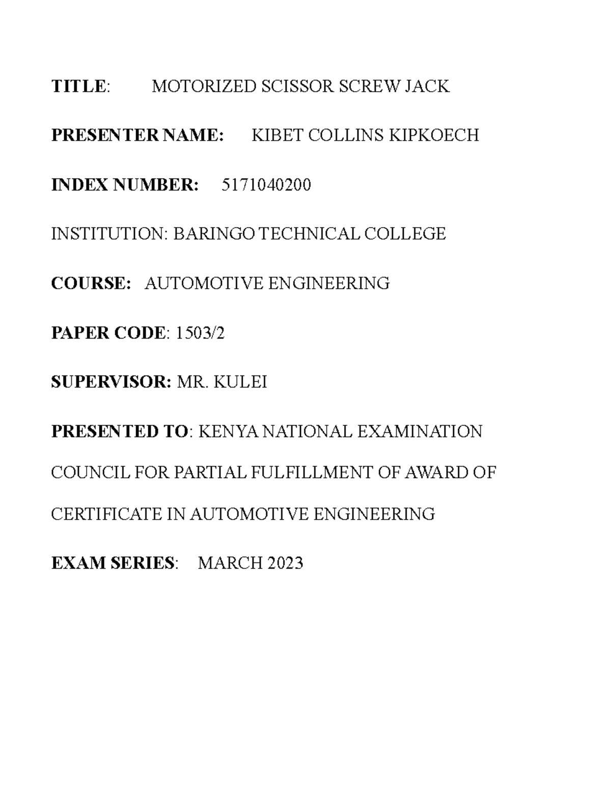 5171040200 - A current student in baringo technical college - TITLE ...