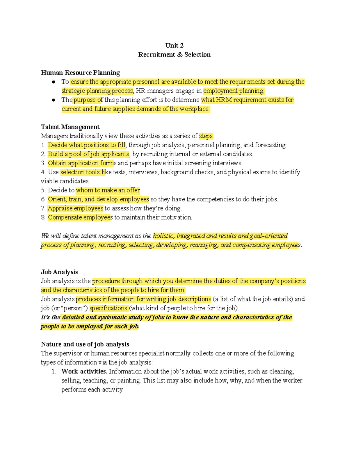 HRM Unit 2 - subject notes - Unit 2 Recruitment & Selection Human ...
