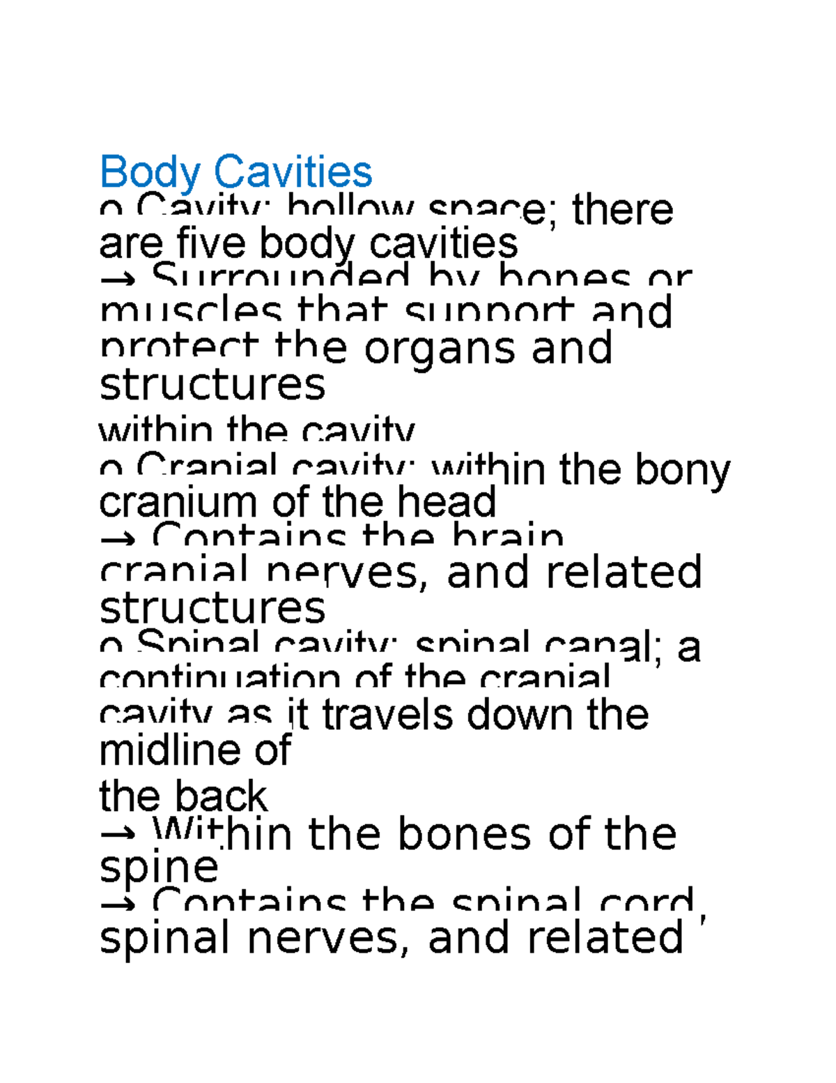 Body Cavities - o The four quadrants include the upper right quadrant ...