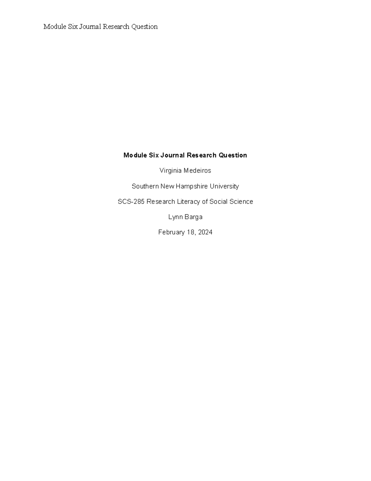 Module Six Journal Research Question - Module Six Journal Research ...