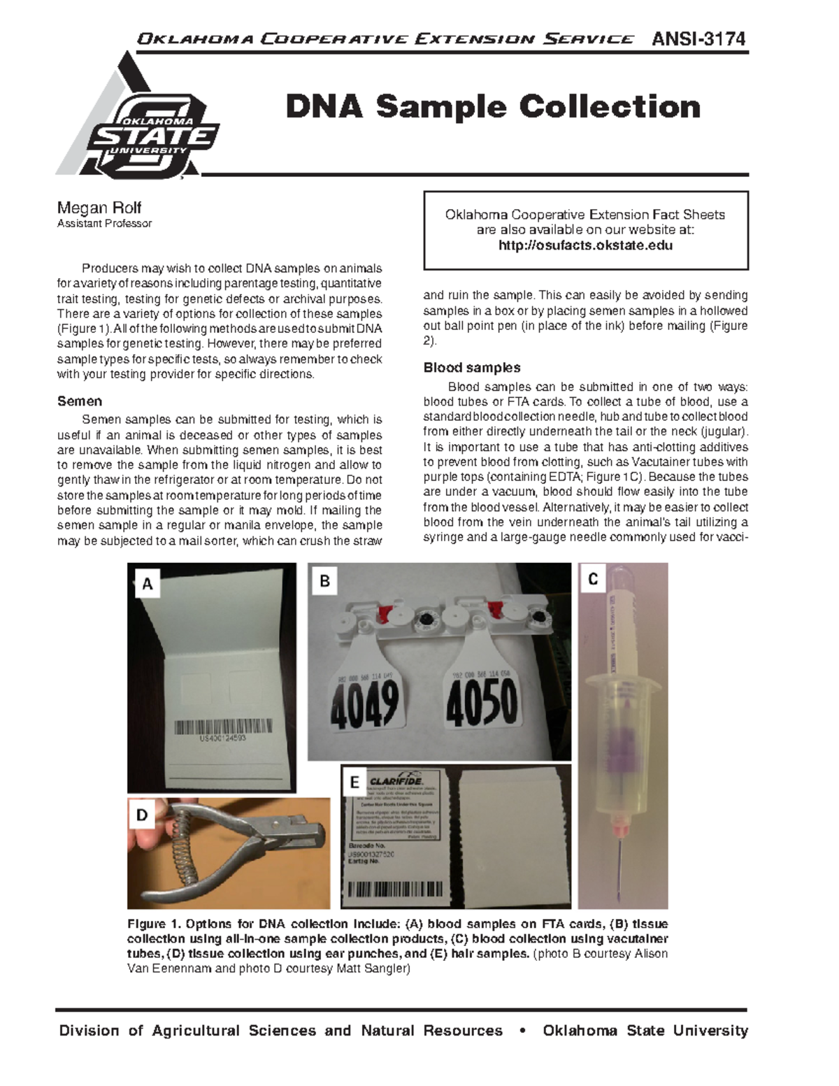 Dna sample collection afs 3174 - Division of Agricultural Sciences and ...