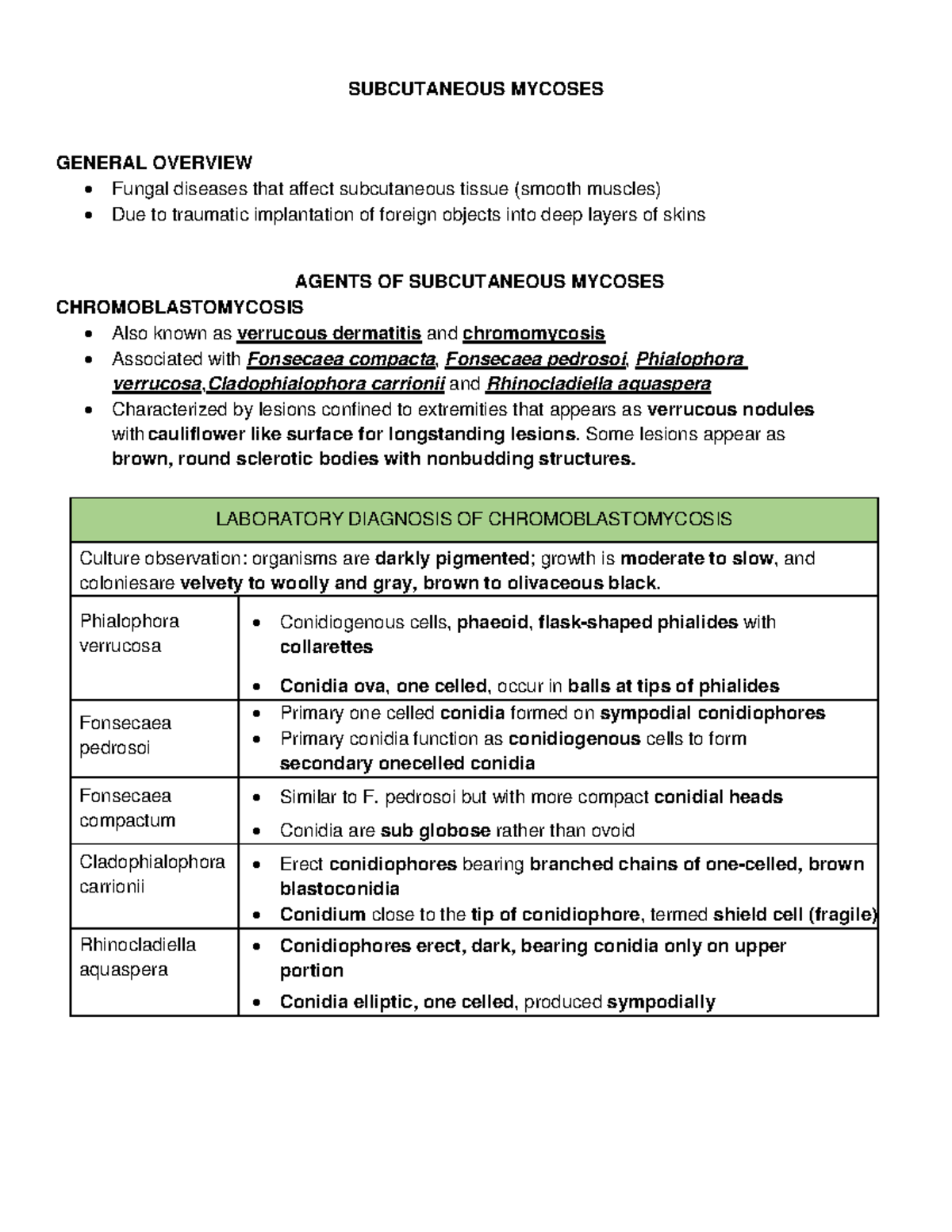 MYCV LEC WEEK 3 - ....... - 1 SUBCUTANEOUS MYCOSES GENERAL OVERVIEW Fungal diseases that affect ...