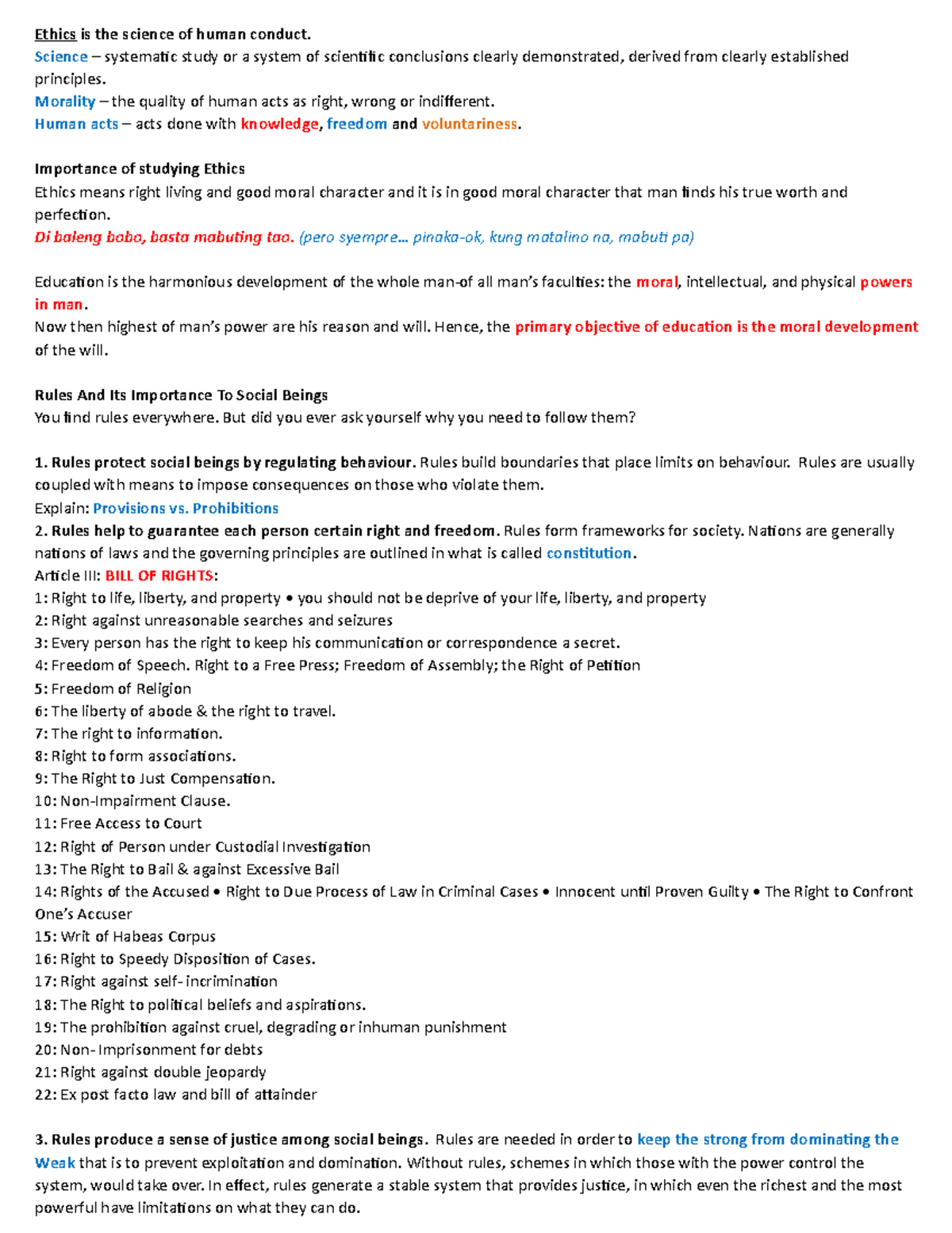 Ethics is the science of human conduct - Science – systematic study or ...