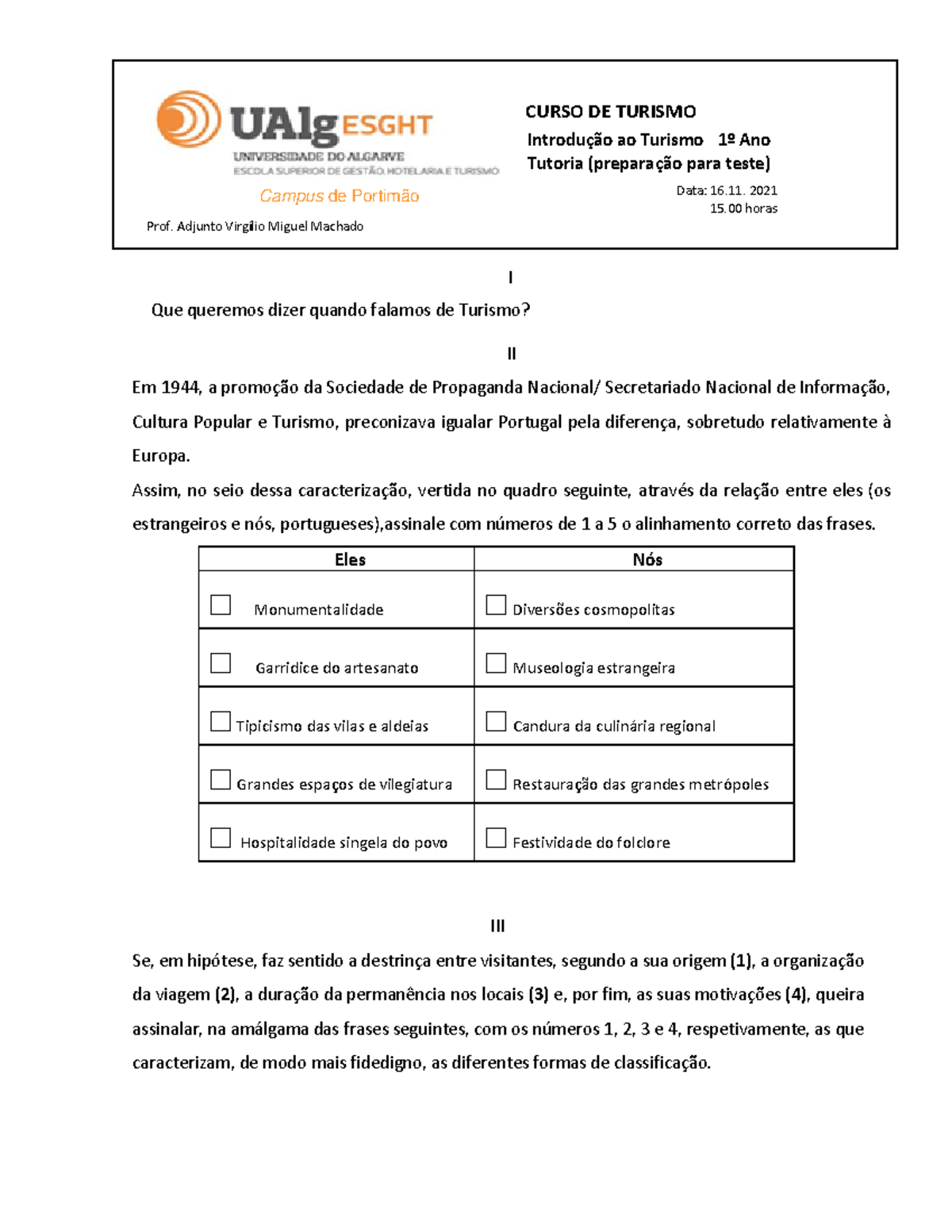Exemplo de teste 2 - Simulação frequência - introdução ao turismo - I ...