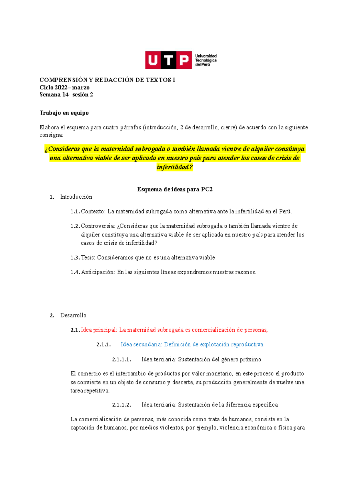 S14.s2-Esquema para PC2 (material) 2022 marzo - COMPRENSIÓN Y REDACCIÓN DE TEXTOS I Ciclo 2022 ...