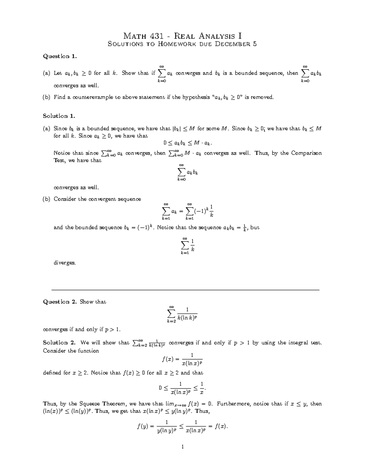 HW Dec 5 sols - programming skills - Math 431 - Real Analysis I Solutions to Homework due ...