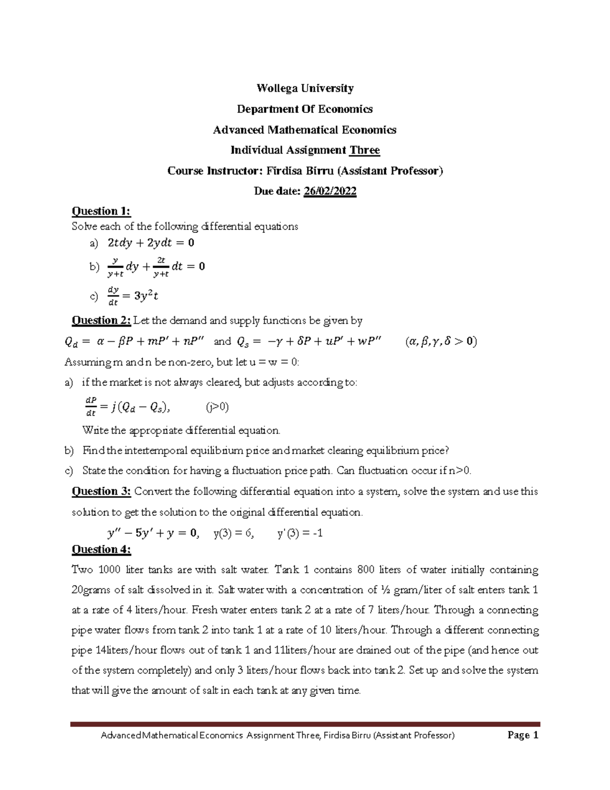 Math economics Assignment Three - Copy - Advanced Mathematical ...