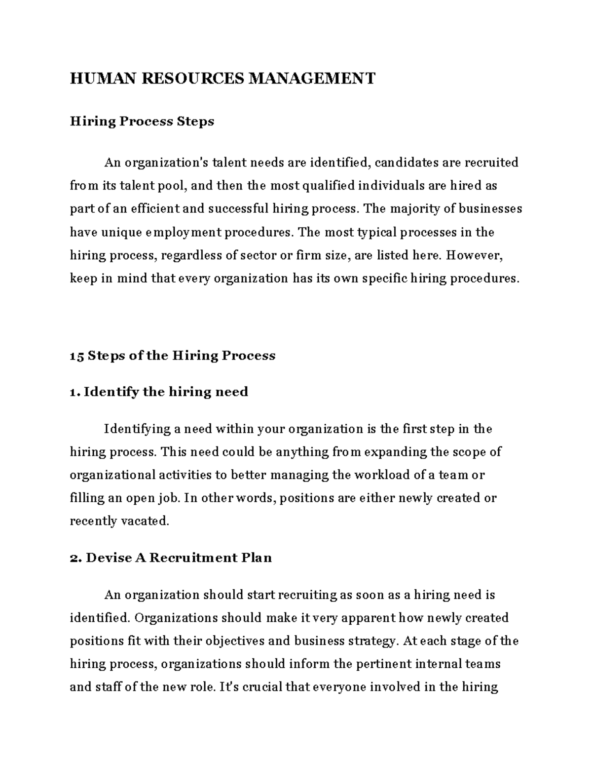 Human Resources Management The Hiring Process Notes - HUMAN RESOURCES ...