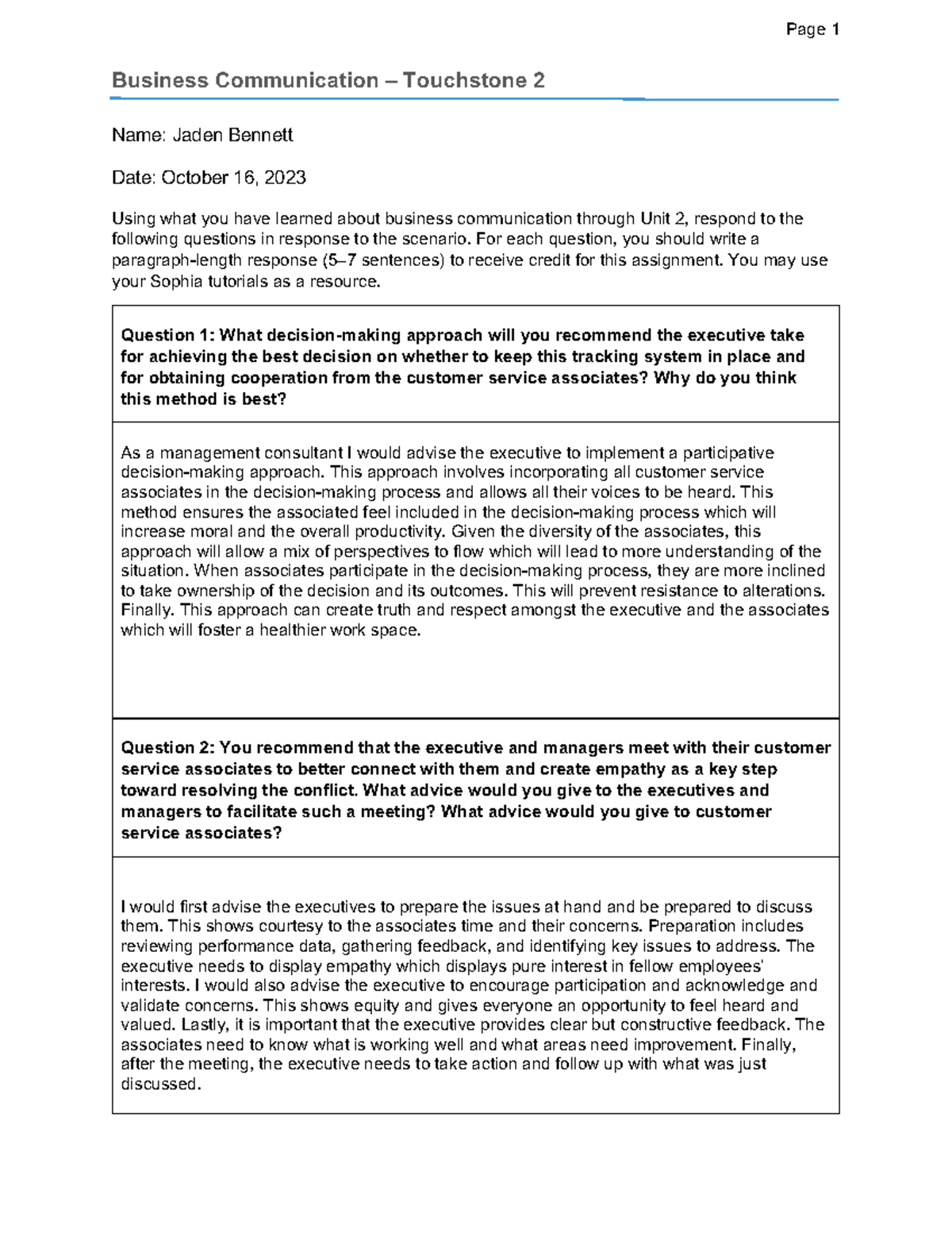 Bus Comm Touchstone 2 Template - Page 1 Business Communication ...