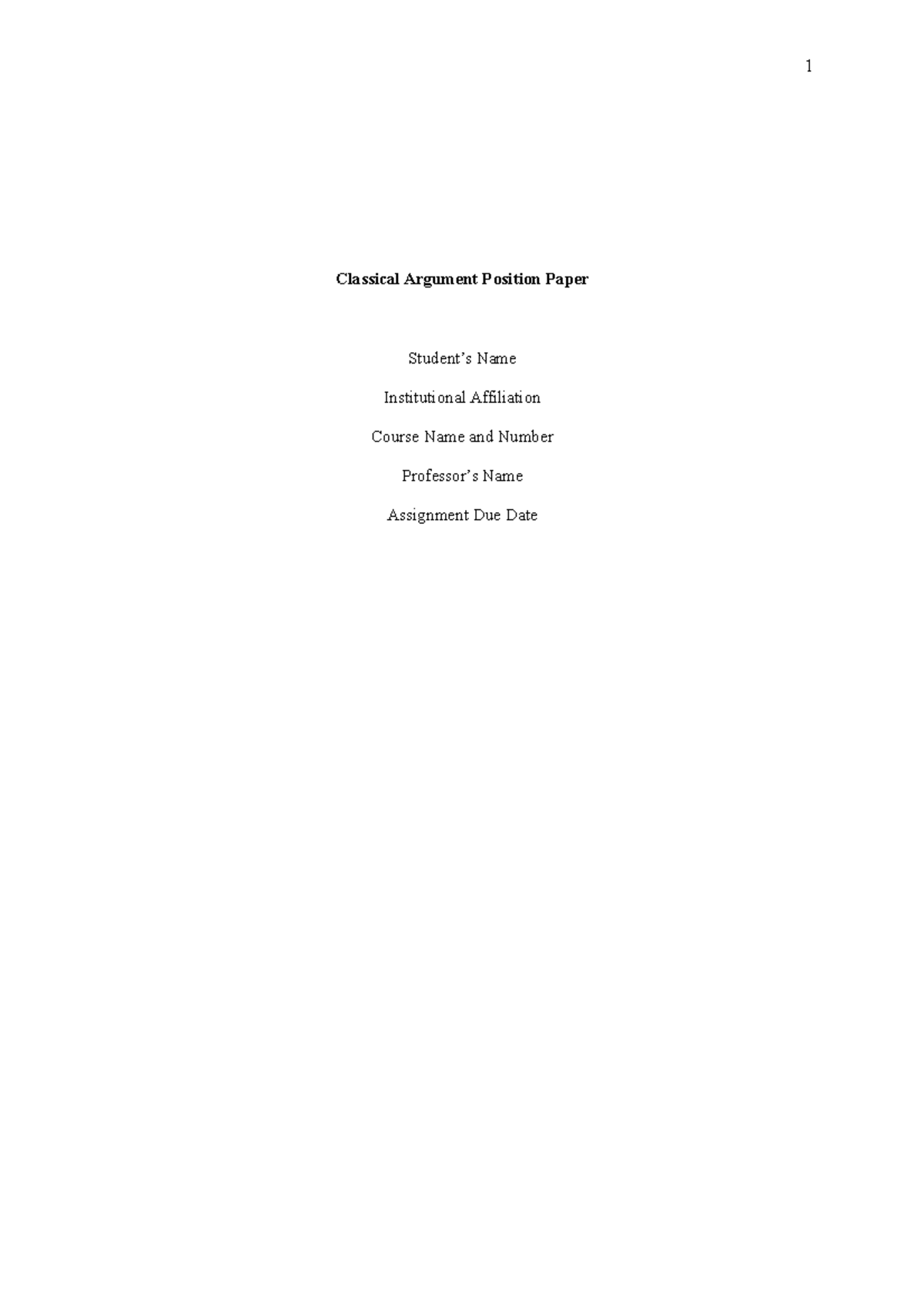 Classical Argument Position Paper - Classical Argument Position Paper ...