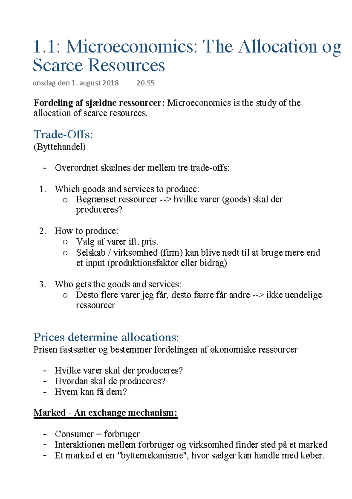 1.1 Microeconomics The Allocation og Scarce Resources - 1 ...