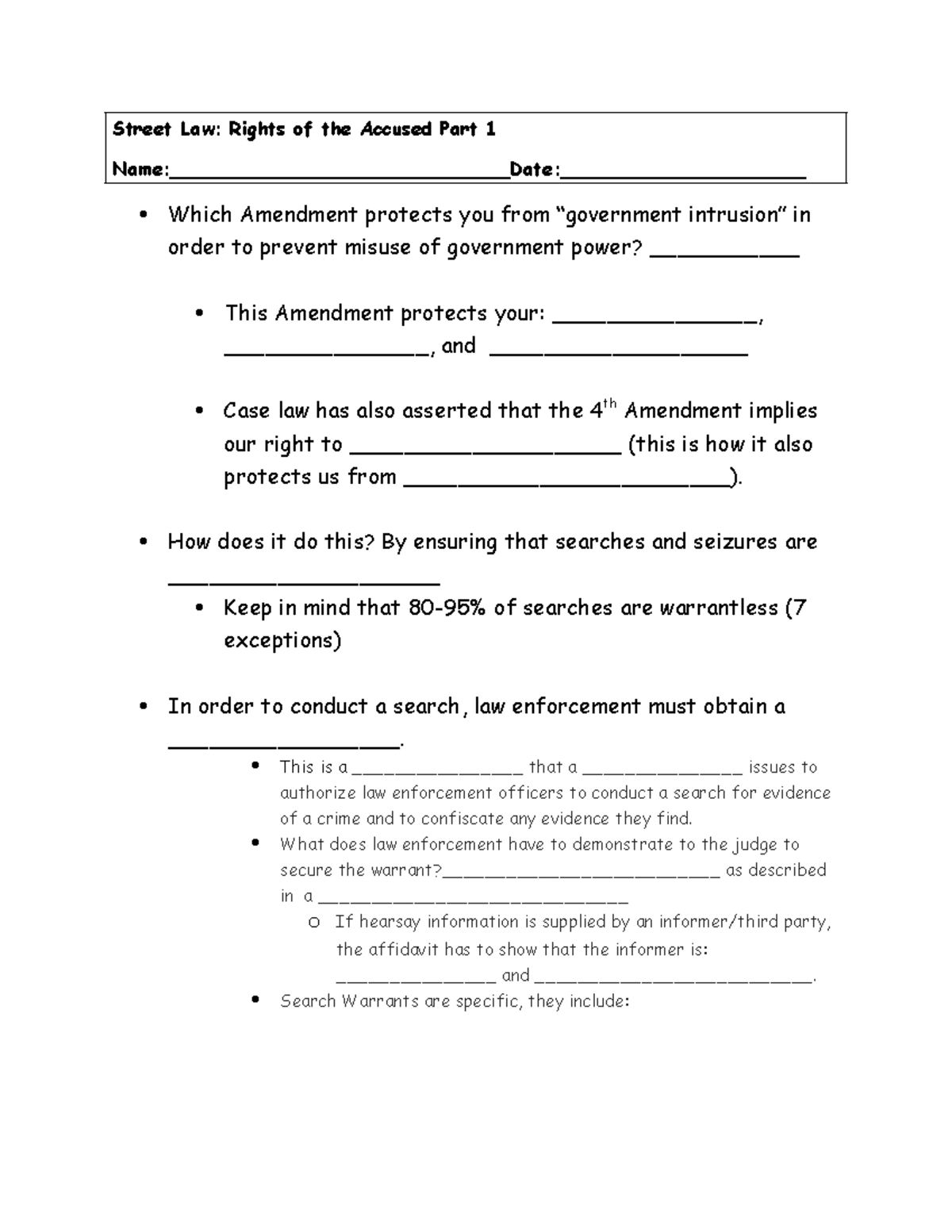 4th amendment - 4th A scenarios - Street Law: Rights of the Accused ...
