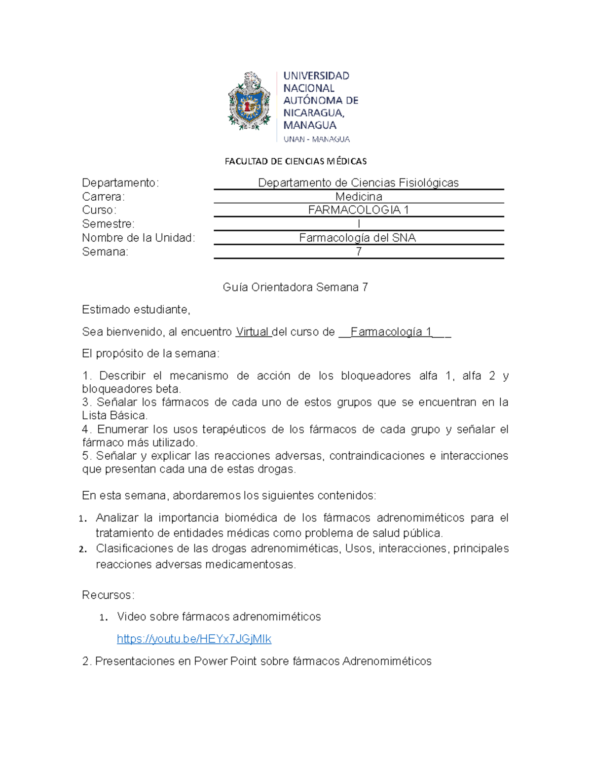 Guía Orientadora Semana 7 - FACULTAD DE CIENCIAS MÉDICAS Departamento ...