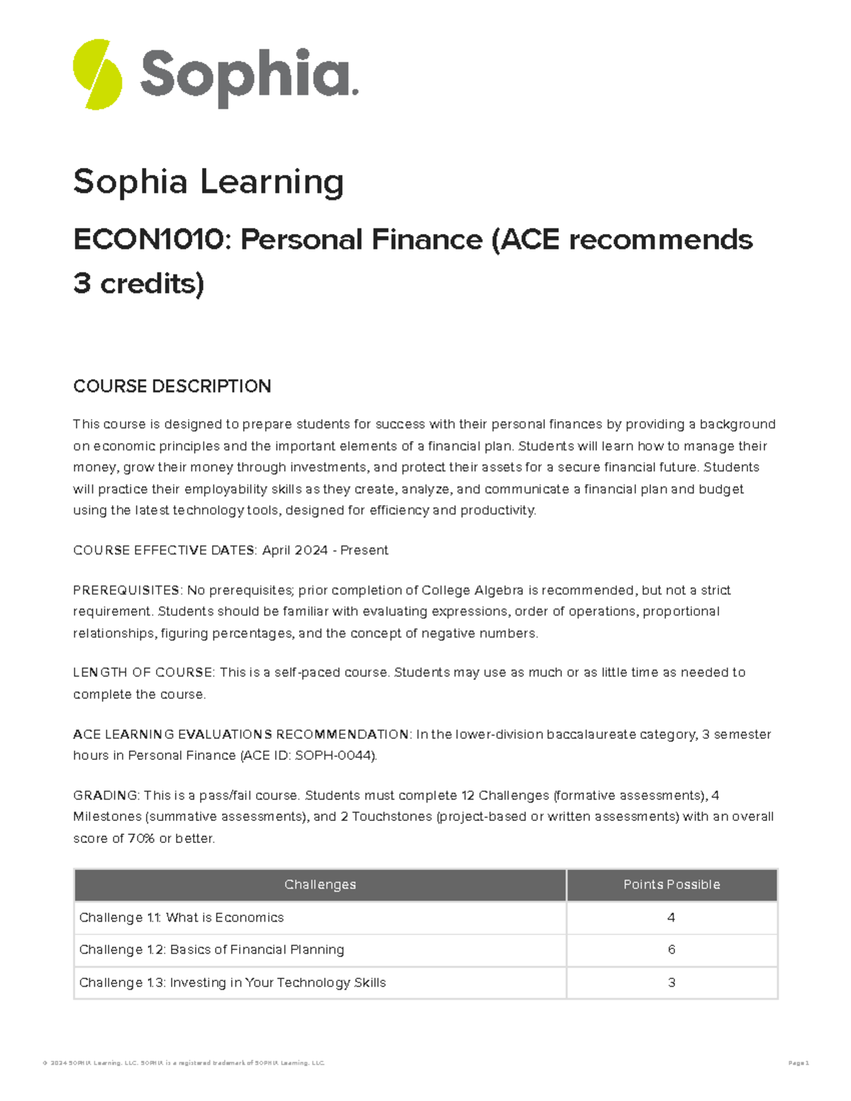 Sophia-personal-finance-syllabus - Sophia Learning ECON1010: Personal ...