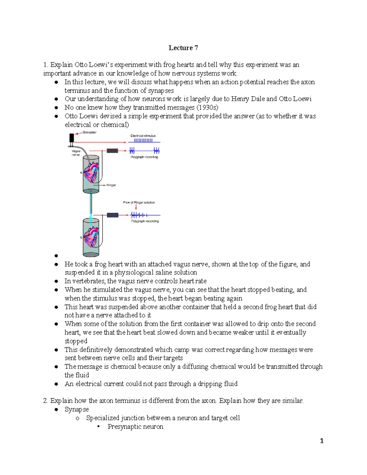 BISC320 Lec7 - Lecture notes 7 - Lecture 7 Explain Otto Loewi’s ...