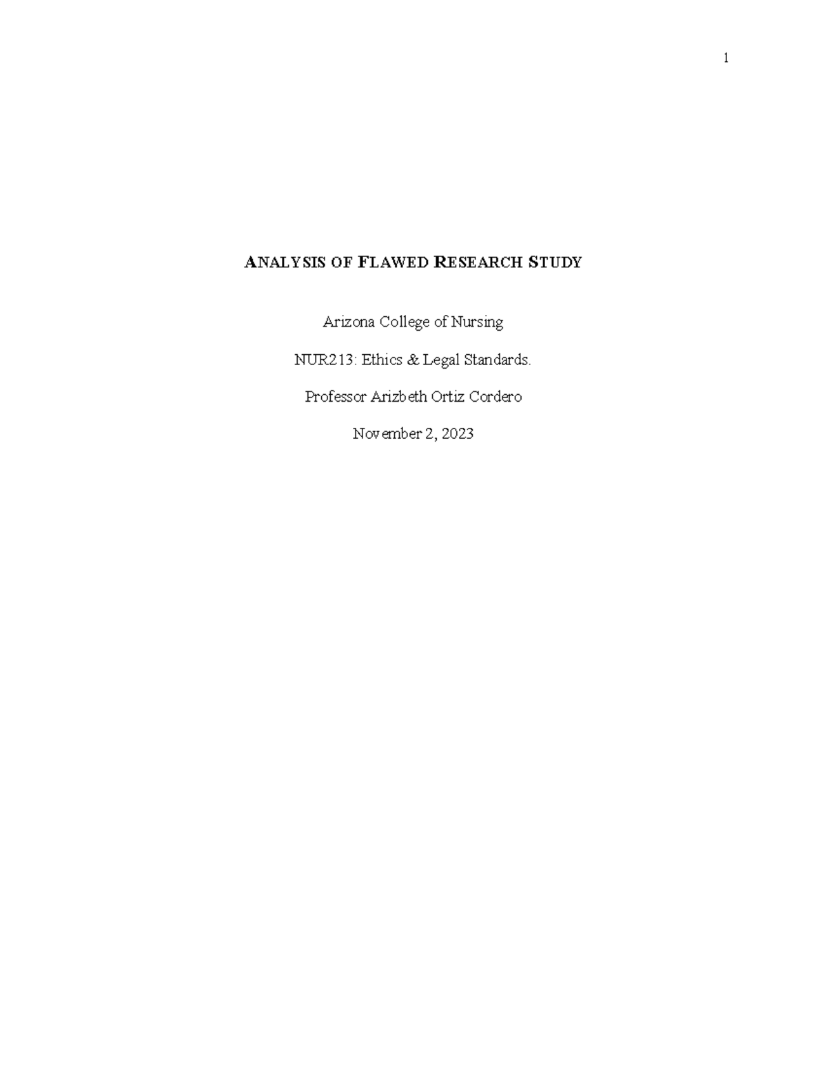 Analysis of Flawed Research Study - ANALYSIS OF FLAWED RESEARCH STUDY ...