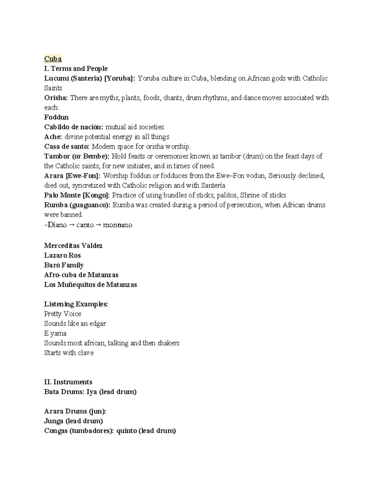 Music Cultures of Africa, Caribbean and Latin America Unit II Exam ...