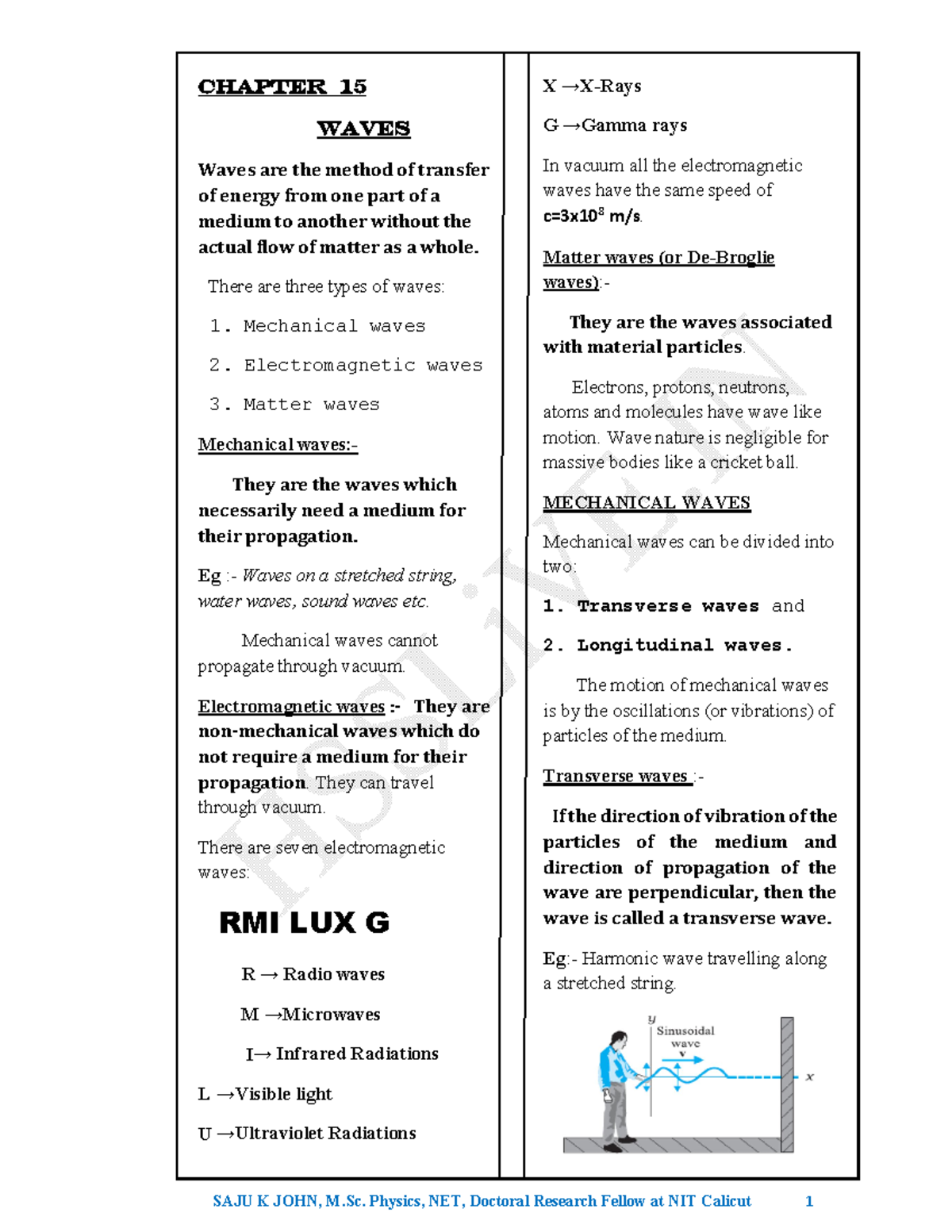 Chapter 15- Waves - For summarize - ####### Chapter 15 ####### Waves ...