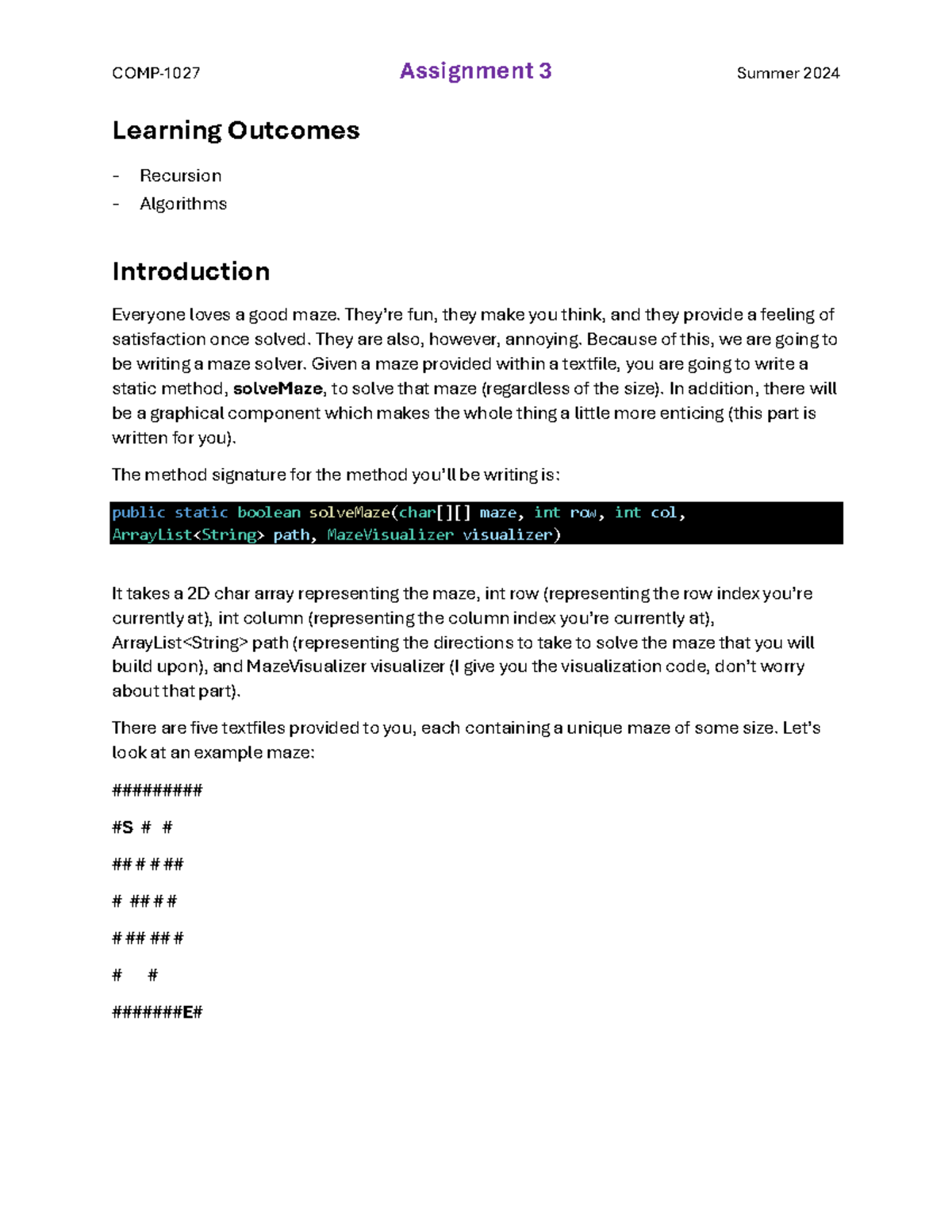 204 Assignment three - Learning Outcomes - Recursion - Algorithms Introduction Everyone loves a ...