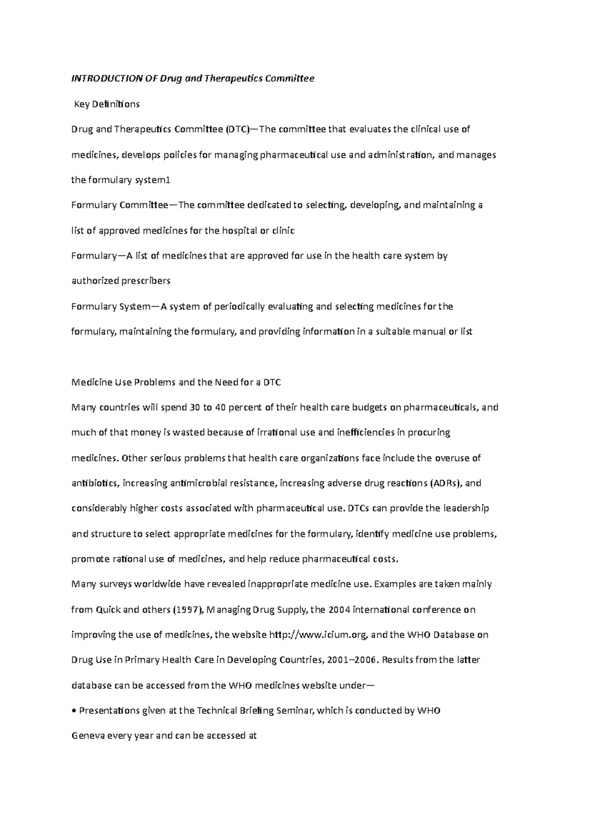 Introduction OF Drug and Therapeutics Committee - INTRODUCTION OF Drug ...