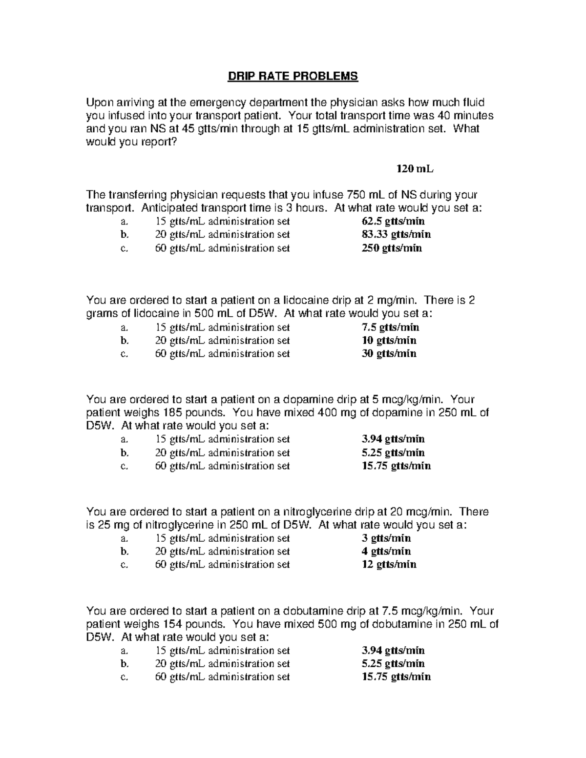 IVT Practice Sheet DRIP RATE Problems - (2) - DRIP RATE PROBLEMS Upon ...