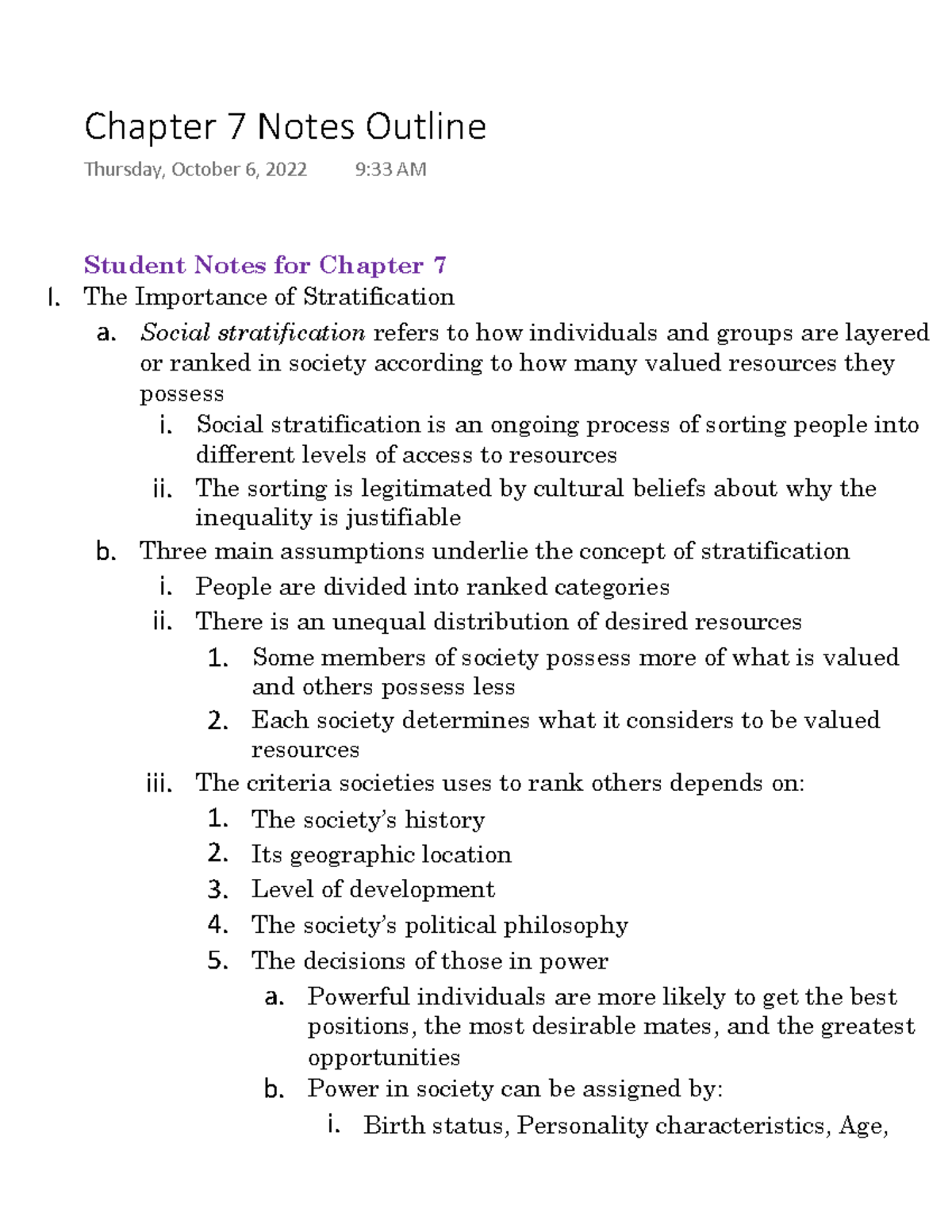 Chapter 7 Summary Outline - Student Notes for Chapter 7 The Importance ...