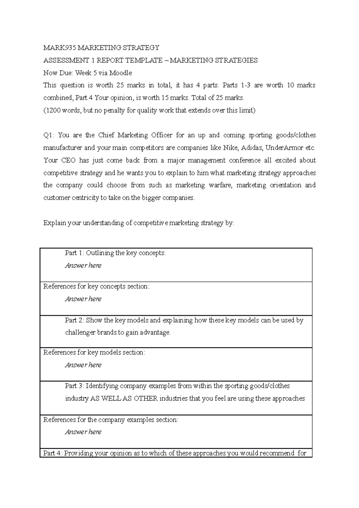 2022 MARK935 T3 Assessment 1 Answer Template - MARK935 MARKETING ...