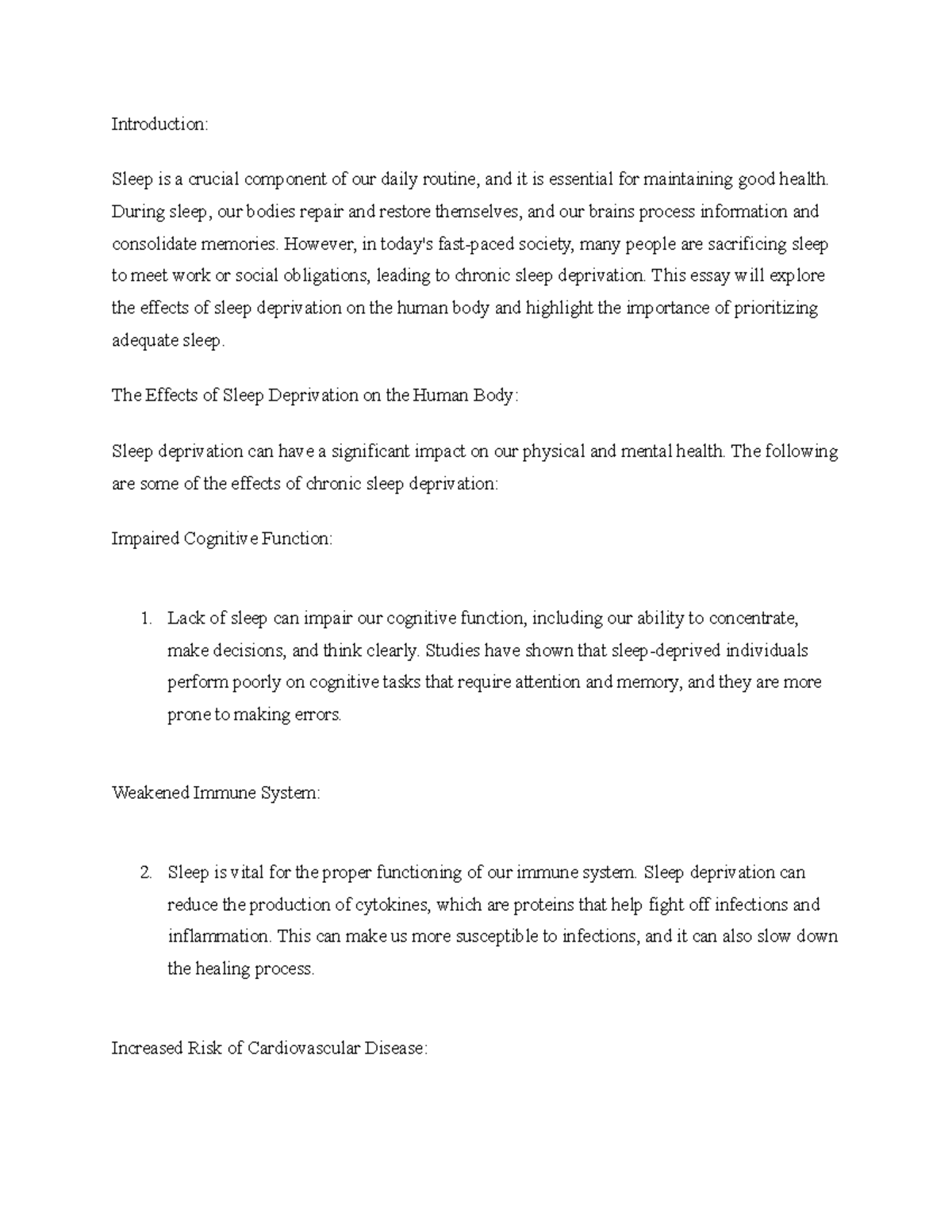 Title The Effects of Sleep Deprivation on the Human Body - Introduction ...