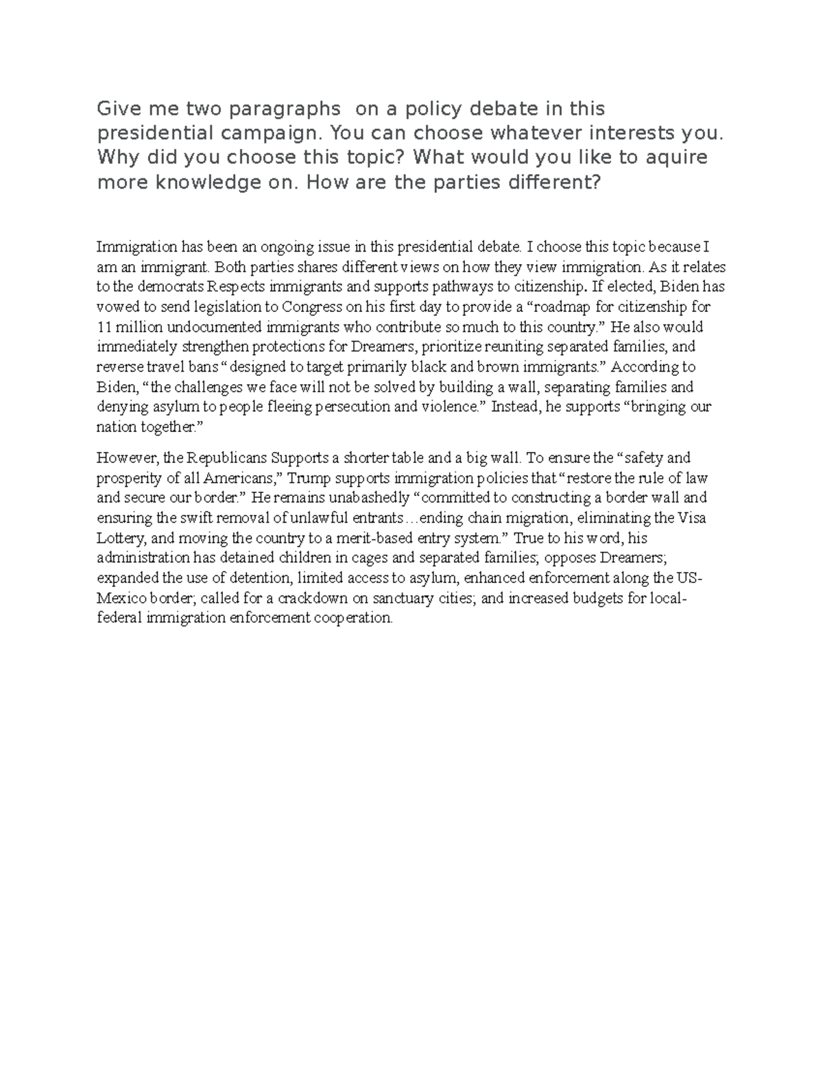 Discussion 4 - Homework - Give me two paragraphs on a policy debate in ...