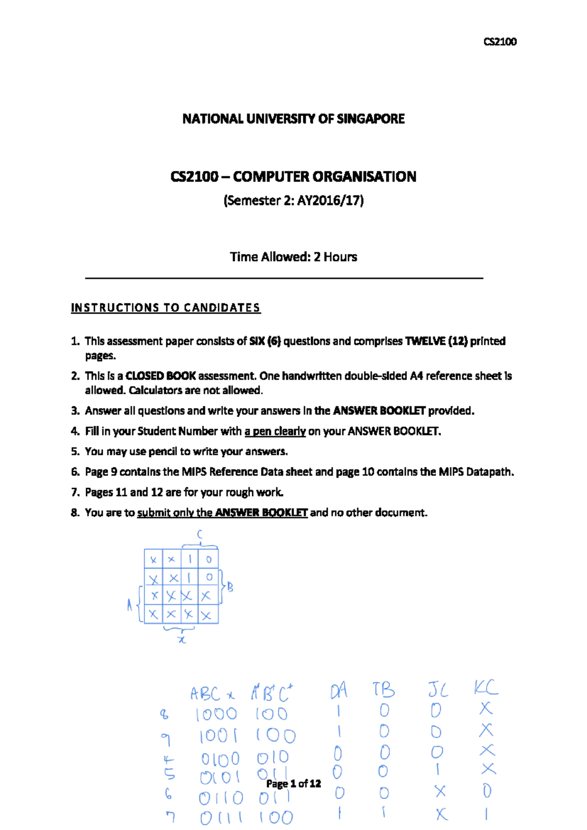CS2100 Finals 1617s2 Questions - CS2100 NATIONAL UNIVERSITY OF SINGAPORE CS2100 COMPUTER - Studocu