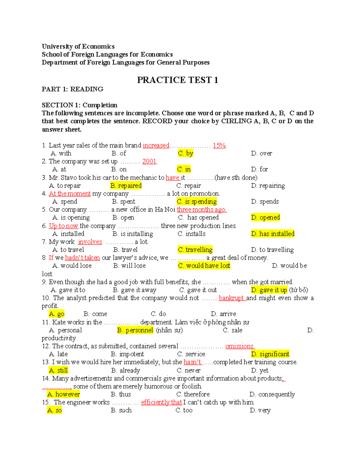 Tiếng anh test 1 - ghdx - University of Economics School of Foreign ...