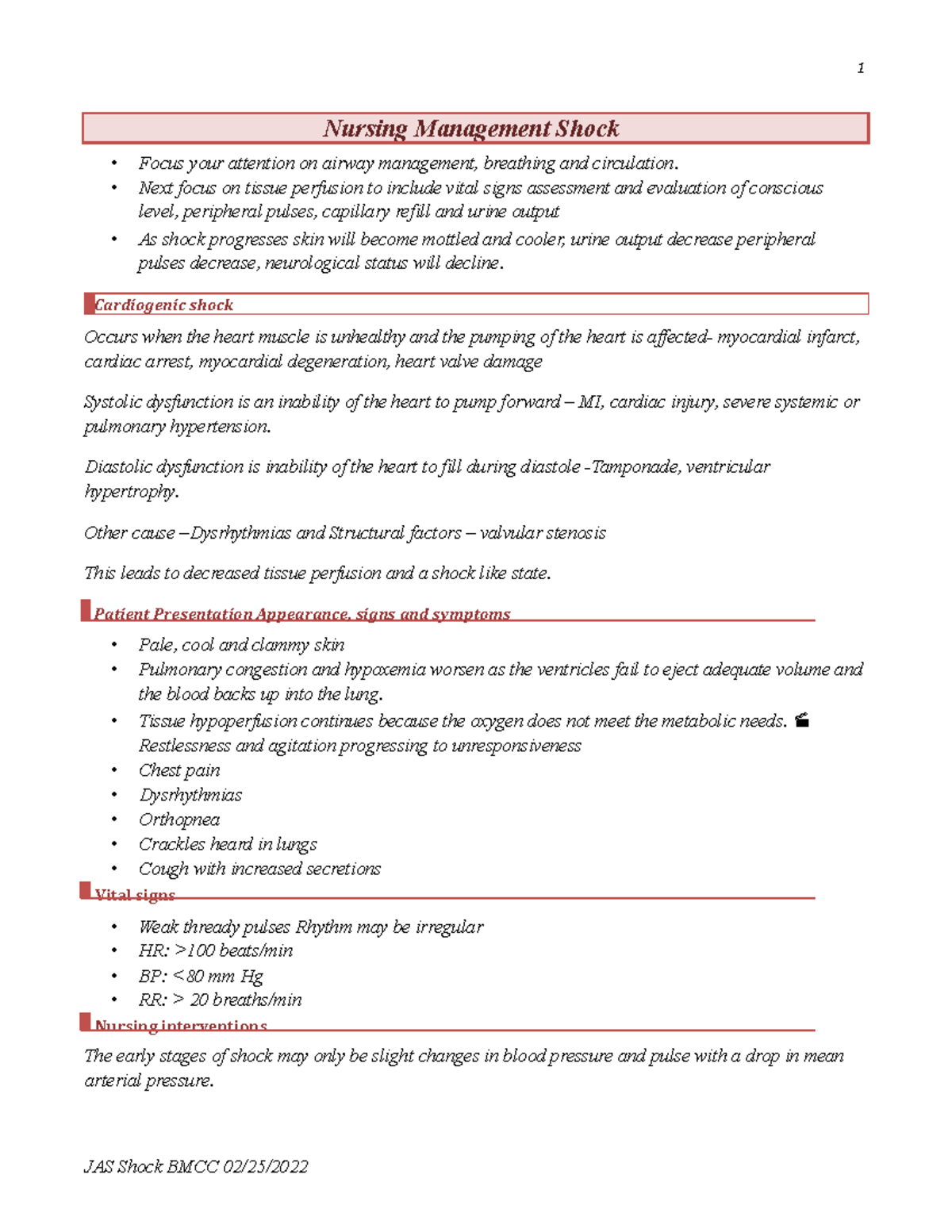 Nursing Management Shock(1) - Nursing Management Shock Focus your ...