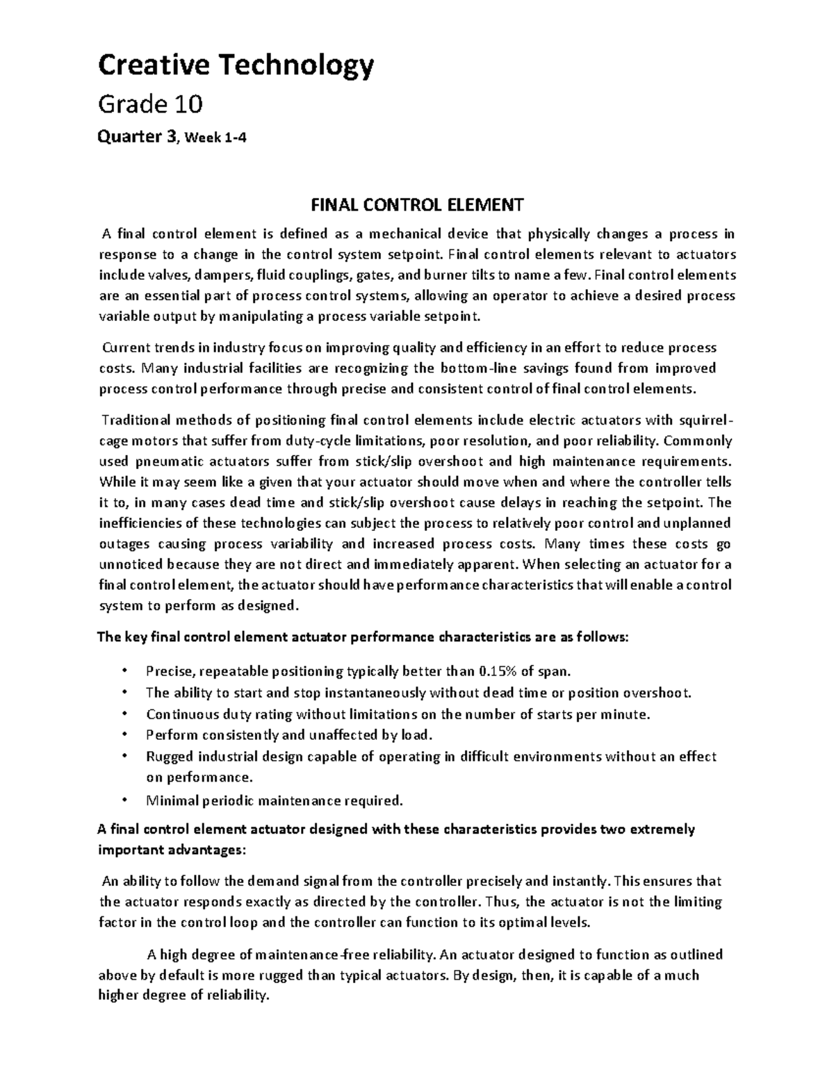 CTech-Q3W1-4 - Emtech - Creative Technology Grade 10 Quarter 3, Week 1- 4 FINAL CONTROL ELEMENT ...