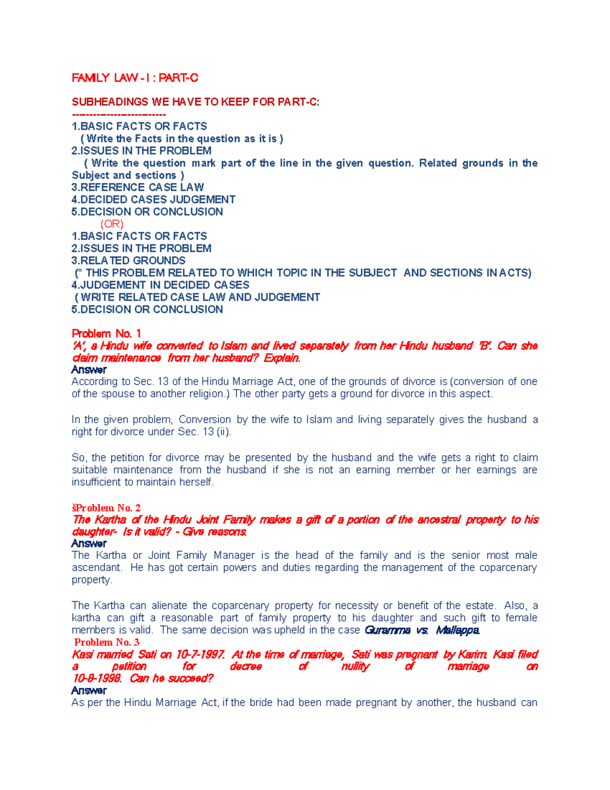 PART C Family LAW-1 - FAMILY LAW – I : PART-C SUBHEADINGS WE HAVE TO ...