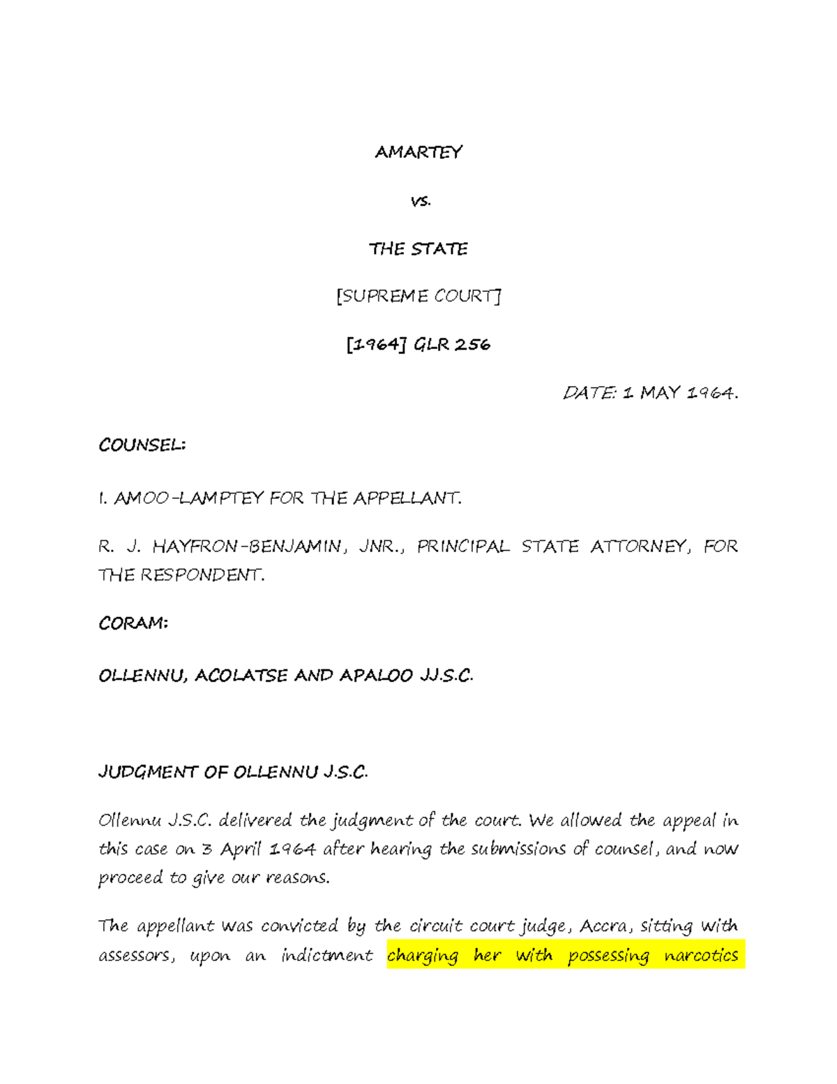Amartey VRS THE State - summary - AMARTEY vs. THE STATE [SUPREME COURT ...