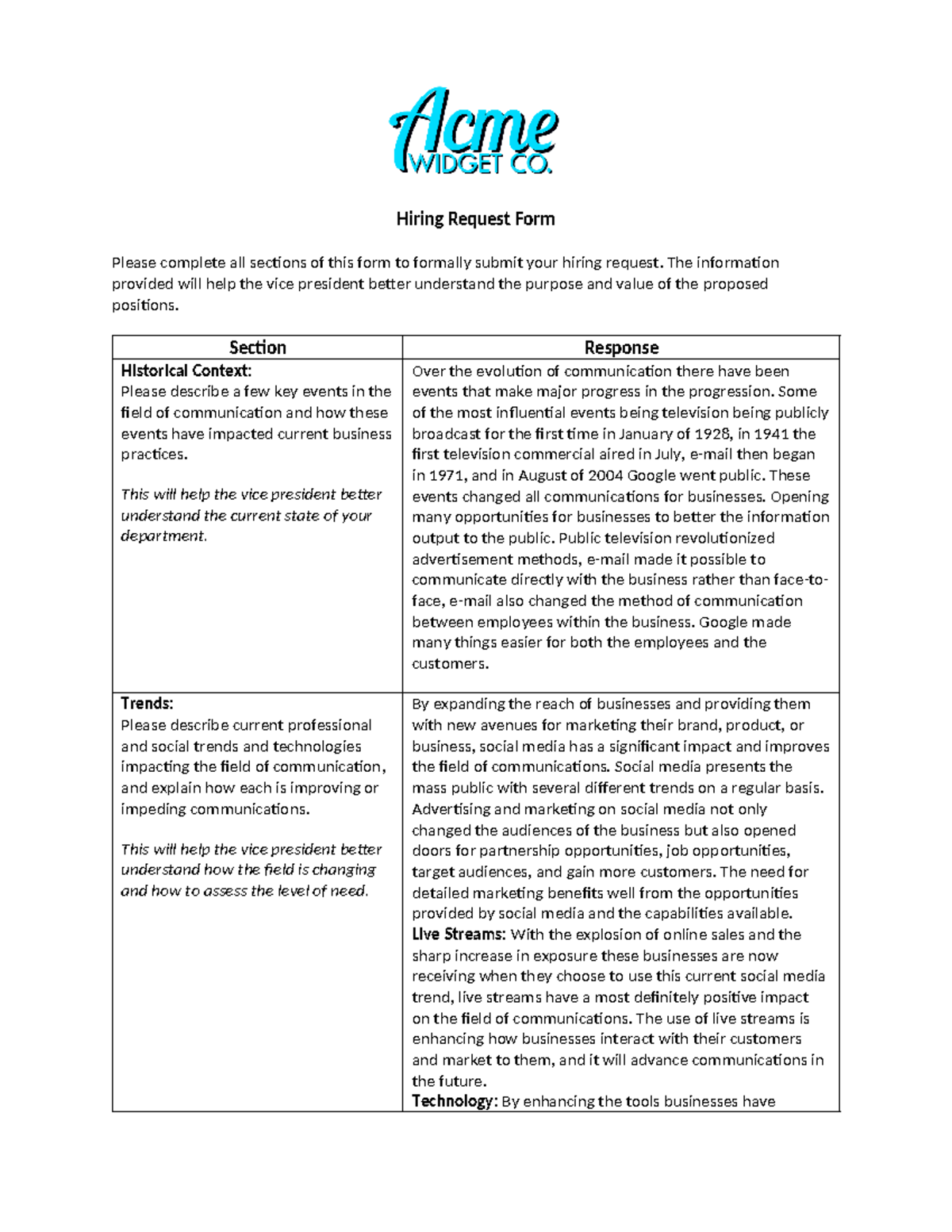 COM 127 Hiring Request Form - Hiring Request Form Please complete all ...